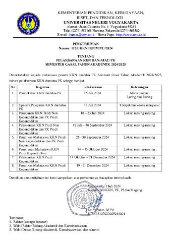 JADWAL PELAKSANAAN KKN DAN ATAU PK SEMESTER GASAL T.A. 2024/2025 | Unit Layanan Magang, KKN, PK